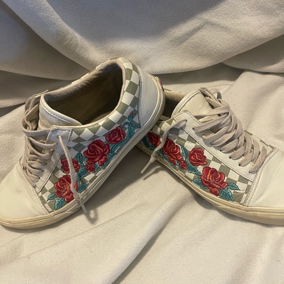 Vans | Shoes | Vans Old Skool Dx Rose Embroidered Checker Leather ...